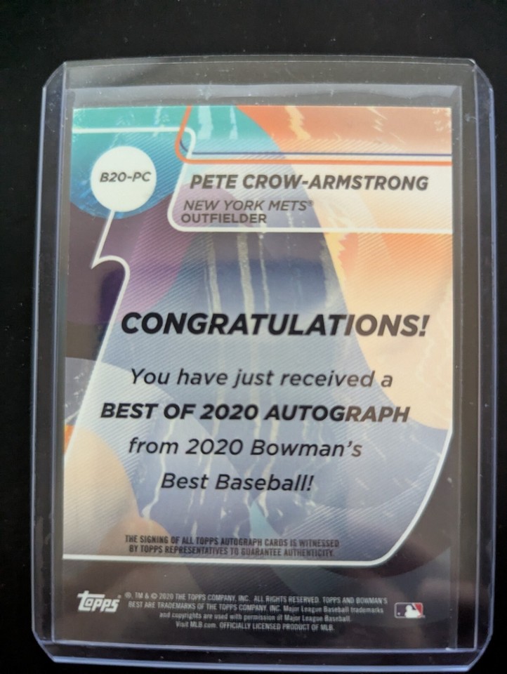 2020 Bowmans Best Pete Crow-Armstrong Autograph On Card Auto B20-PC | eBay