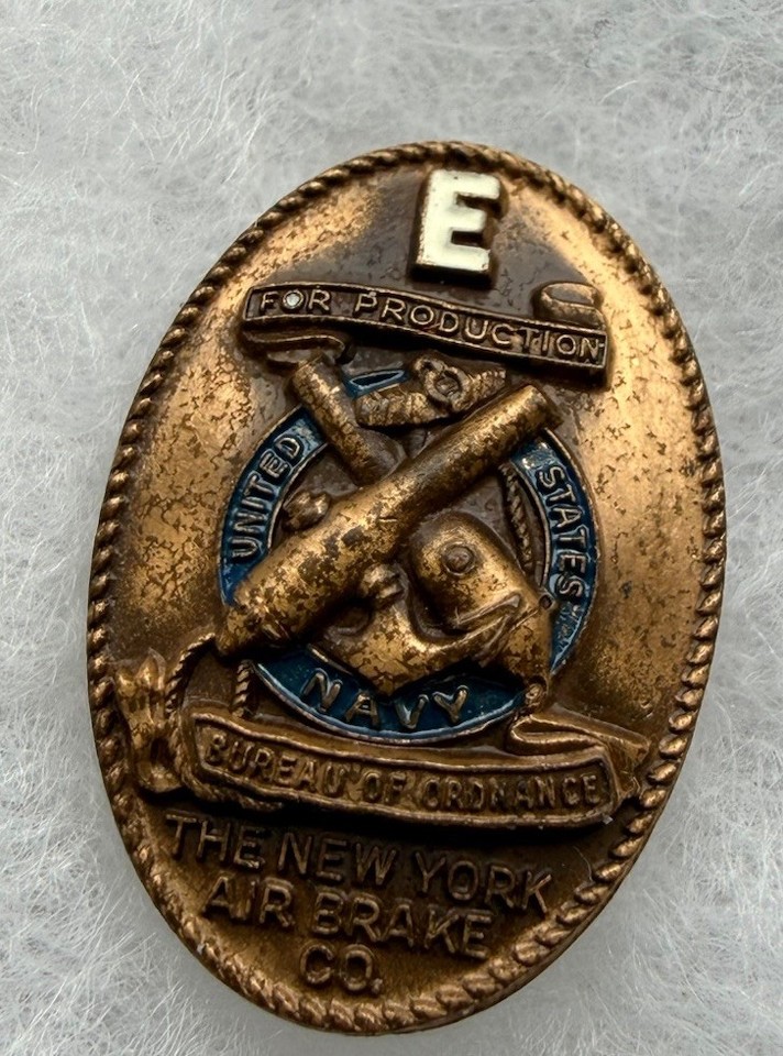 US WW2 USN Navy E Production Award New York Air Brake Jostens Badge Pin ...