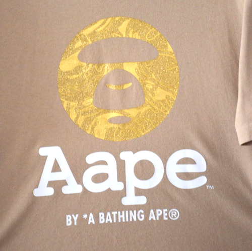Aape by a Bathing Ape Bape XL Sand & Metallic Gold Graphic T-Shirt VGC ...