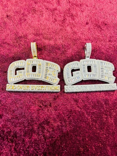 14k Gold Finish GOE God Over Everything Simulated CZ Pendant W/ Rope ...