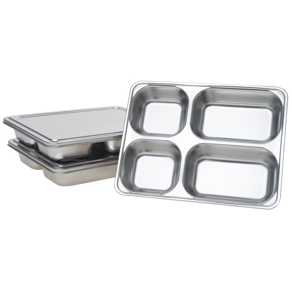 3 Sets Stainless Steel Lunch Container Metal Bento Box Divided Tray ...