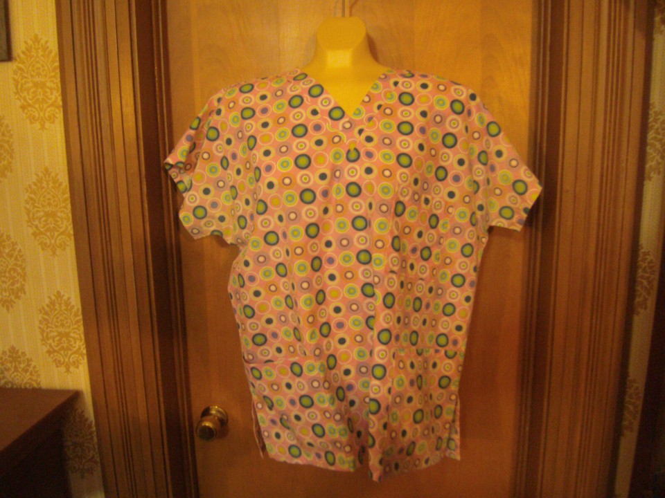 MHD Scrubs L (14-16) Pink with Circles pattern 3 Pockets | eBay