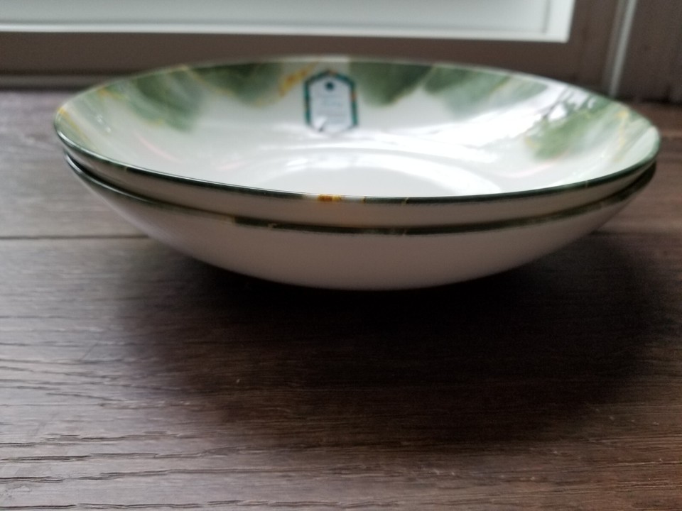 INTESA HOME Set Of Two 9.25" Dinner Bowls Green/Whitr/Gold Abstract | eBay