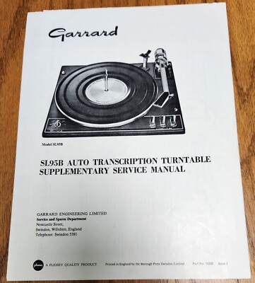 Garrard SL95B Turntable Supplementary Service Manual | eBay