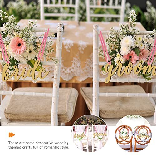 Bride And Groom Chair Signs Wooden Chair Banner With Ribbon Wedding ...