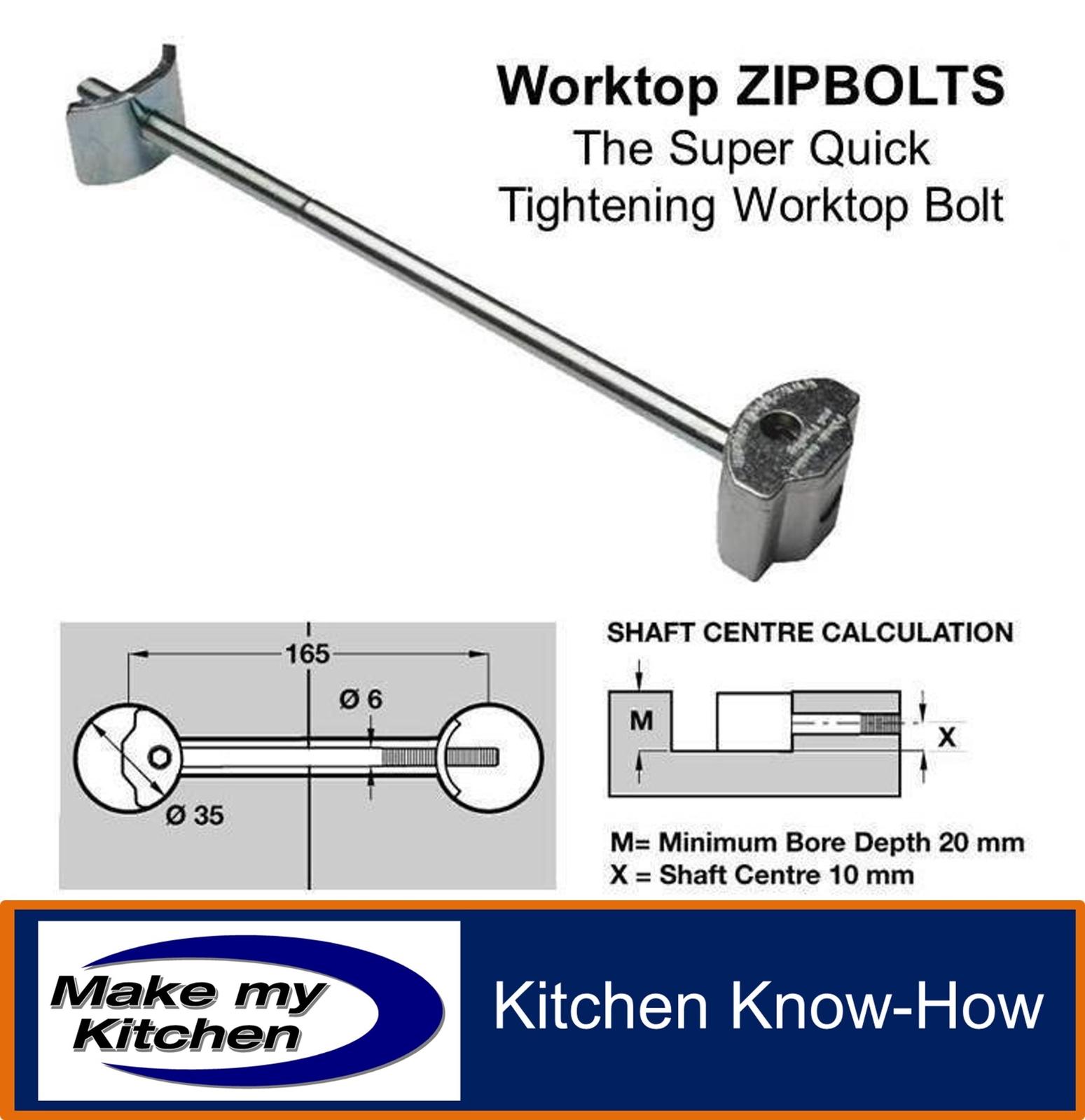 Worktop Connector ZIP BOLT 165mm PACK OF 50 - 6" ZIPBOLT - FREE ...