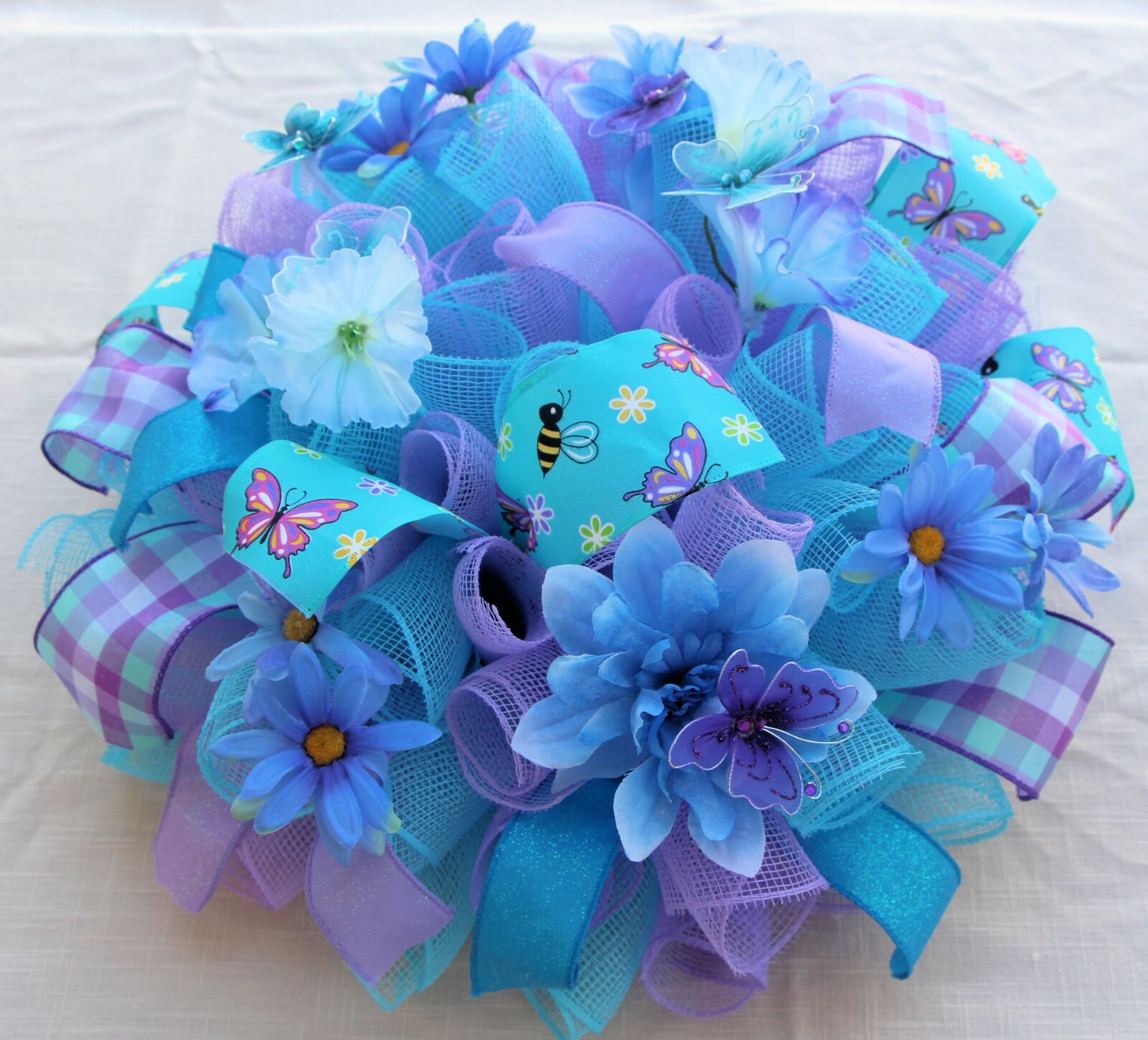 Butterfly Centerpiece, 17” Spring Mesh Tabletop Décor, Purple Blue ...