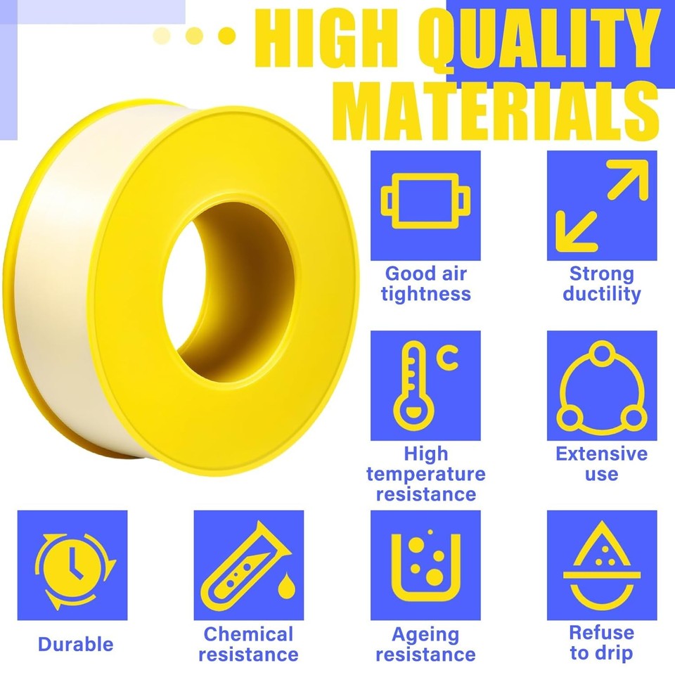 8 Rolls Yellow PTFE Gas Pipe Thread Seal Tape 3/4" x 390" Leak Proof | eBay