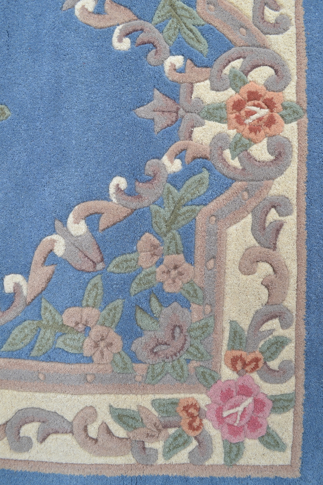 Rose Blue Wool Carved French Aubusson Floor Rug (M) 150x240cm **FREE ...