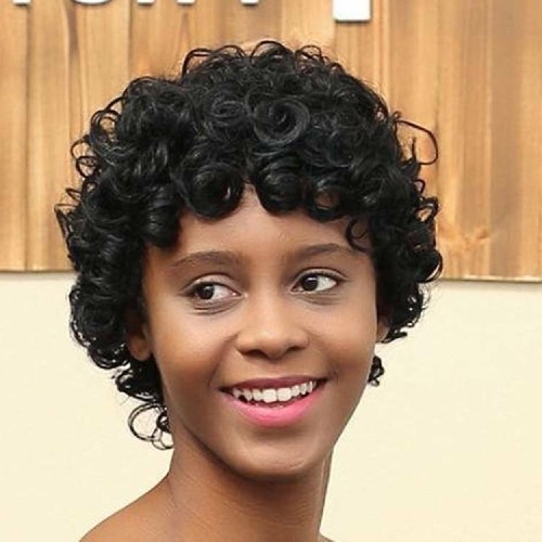 Women's Short Pixie Cut Human Hair Wigs Afro Curly Peruvian Hair None ...
