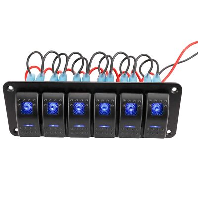 12V/24V 6 Gang Rocker Switch Panel Toggle Switch for Marine Boat Car RV Blue LED | eBay