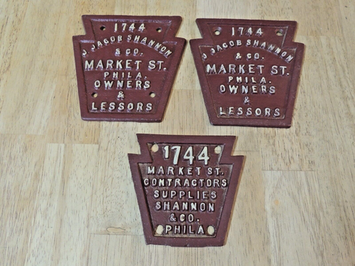(3) Antique 1744 Market St. Cast Iron Business Keystone Wall Plaques ...