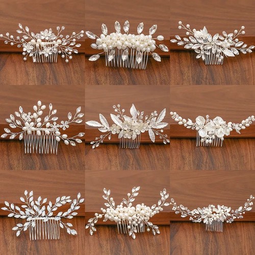 Rhinestone Hair Combs Acrylic Pearl Mini Comb Silver Color Hairpin ...