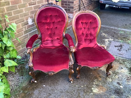 ladies & gents victorian cabriole leg easy chairs | eBay UK