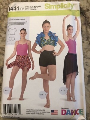 Simplicity Pattern 1444 Dance Skirt, Shorts, 2 Top, Bodysuit,Shrug NIB ...