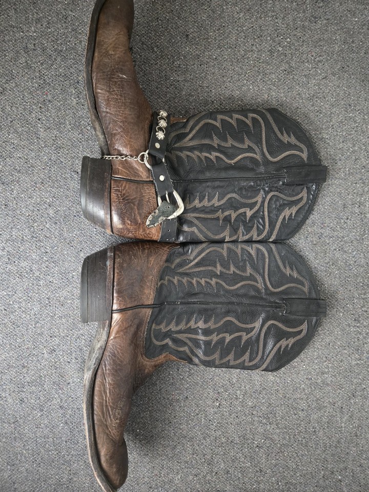 Vtg Tony Lama Cowboy Boots Size 12 S #6171 Black And Brown With ...