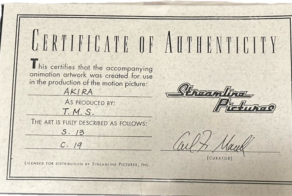 original production cel From 1988 Anime Film Akira With COA | eBay