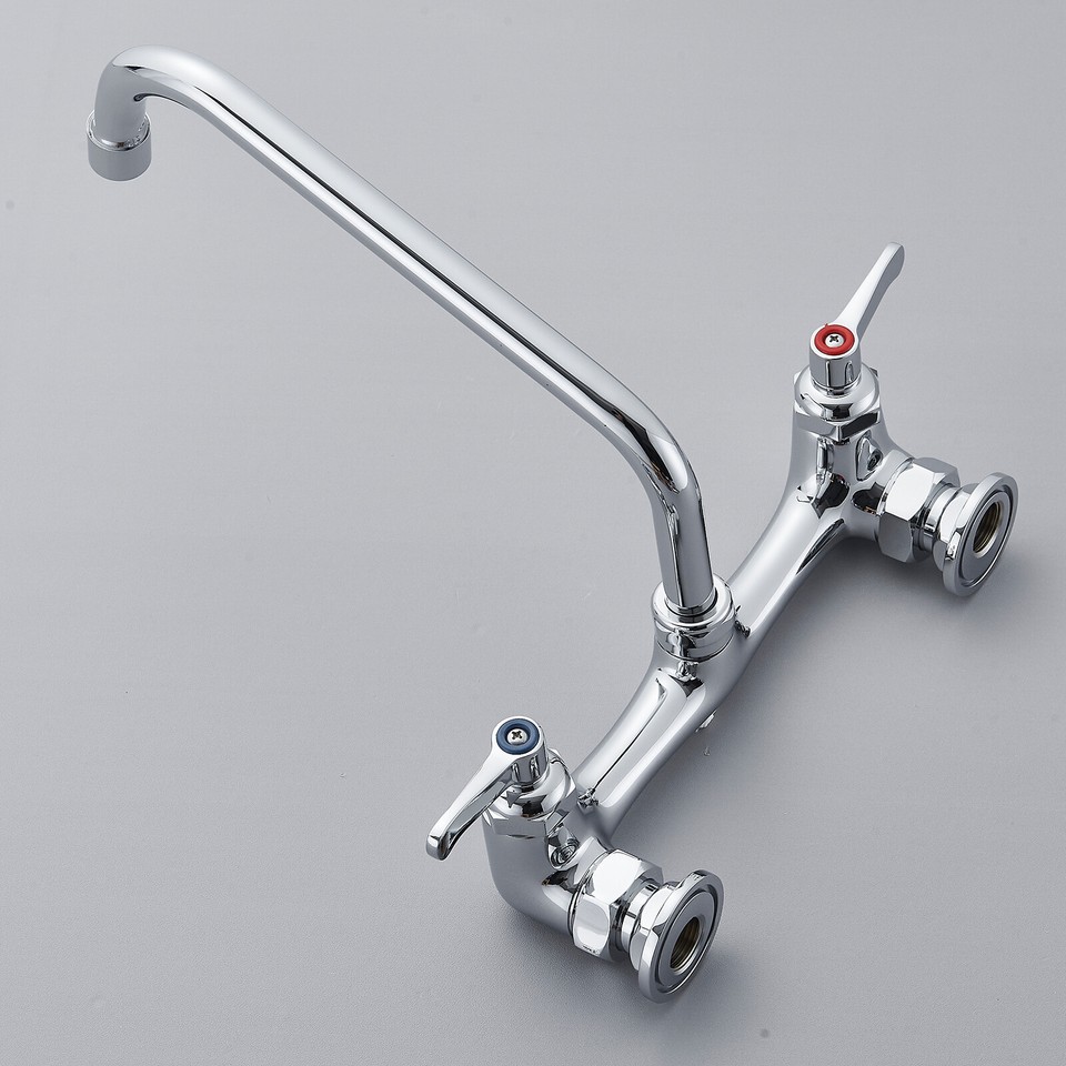 Commercial Kitchen Faucet 8" Center Wall Sink Faucet 2-Handle Mixer ...