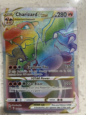 Pokemon Card Charizard Vstar Rainbow Rare 174/172 Brilliant Stars ...