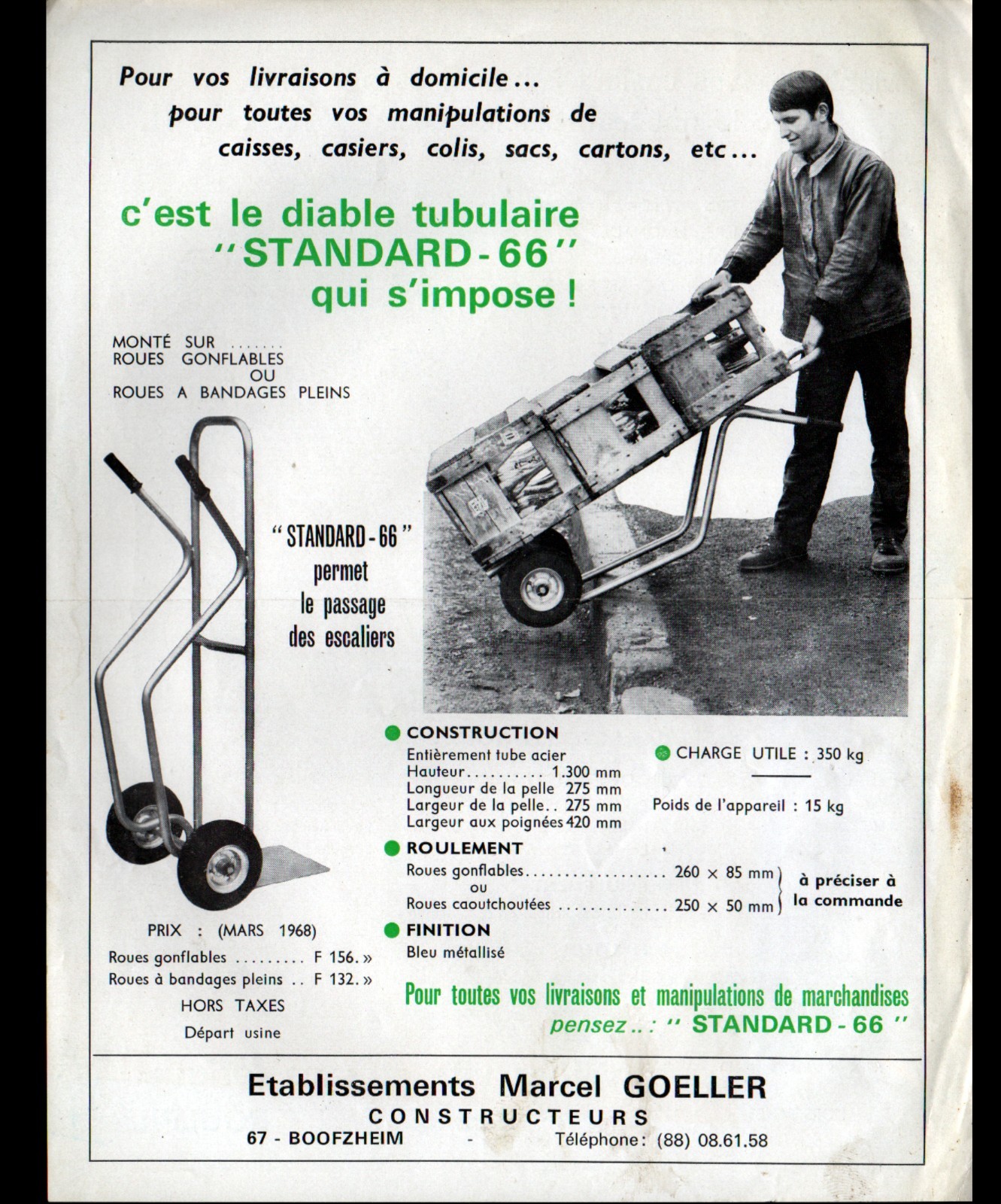 BOOFZHEIM (67) USINE de DIABLES CHARIOTS "Ets Marcel GOELLER" Tract en ...