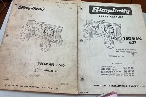 Simplicity Yeoman 616 & 627 Parts Manual 2 Separate Manuals | eBay