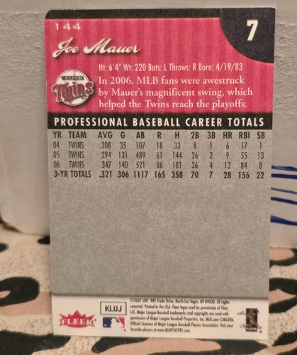 Joe Mauer Mini signed Autograph All Star Minnesota Twins HALL OF FAME ...