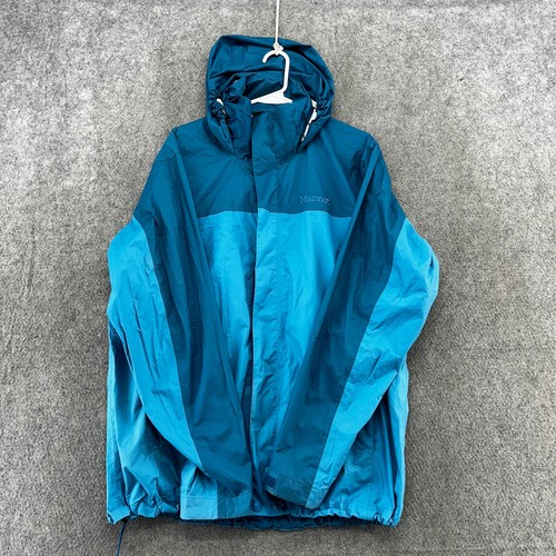 Marmot Jacket Mens L Blue Full Zip Logo Lined Hooded Windbreaker Rain ...