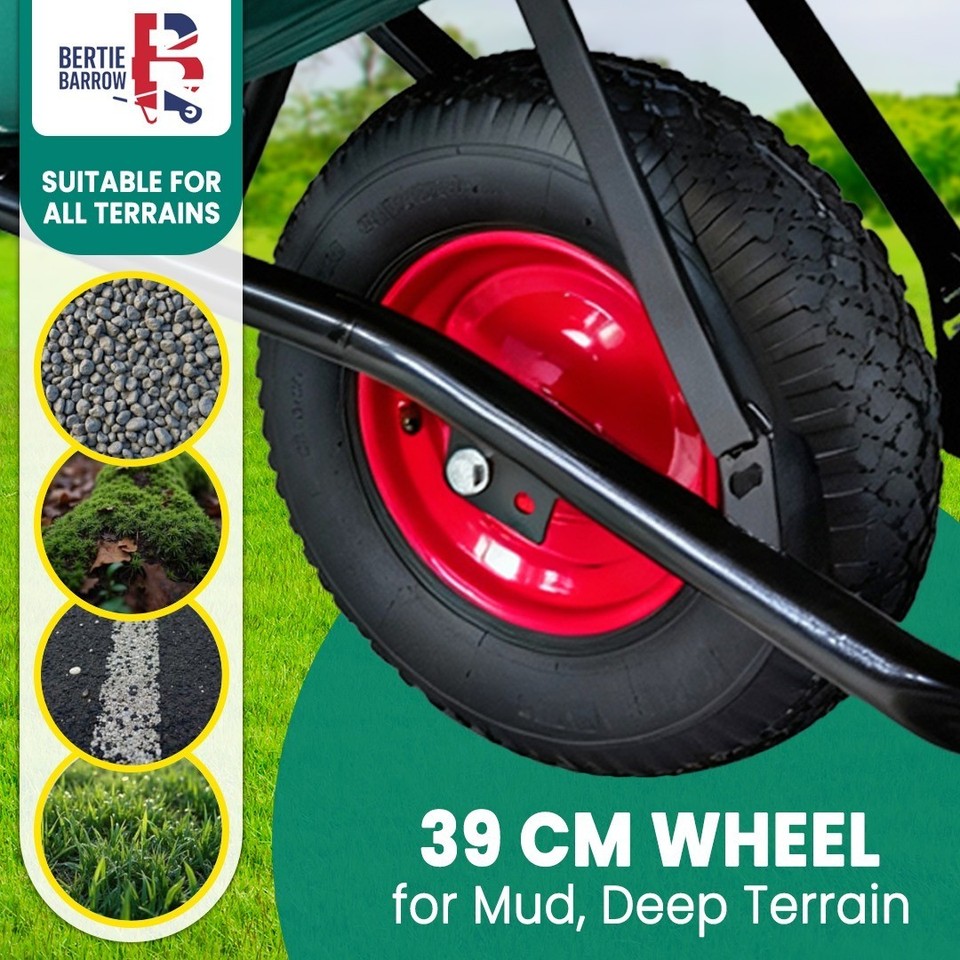 Bertie Barrow 100L Heavy Duty Wheelbarrow 250KG Capacity Pneumatic Tyre ...