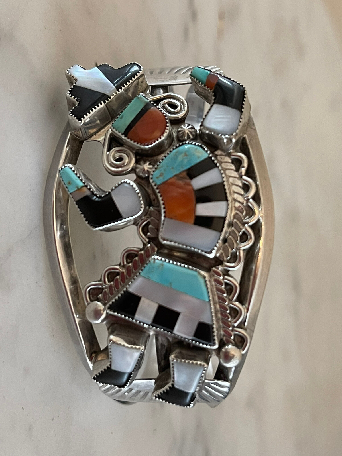 NATIVE AMERICAN ZUNI SILVER MULTI-STONE INLAY RAINBOW… - Gem