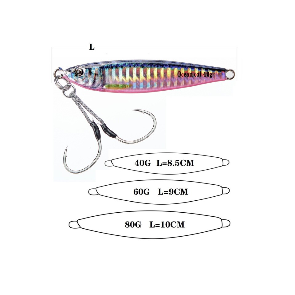 Slow Pitch Jig Saltwater Fishing Lure Flat Fall Jig Jigging Bait with 2 ...