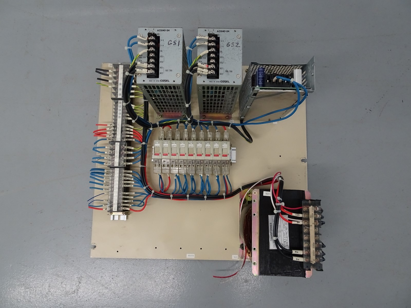 Okuma Power Panel, 3 Cosel P/S, Gomi XFMR, 9 circuit breakers, power ...