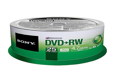 25 pk SONY Blank DVD+RW 4x Logo Branded 4.7GB Rewritable DVD Disc ...