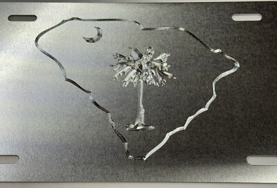 Engraved SC Palmetto Palm Tree Car Tag Diamond Etched Silver License ...
