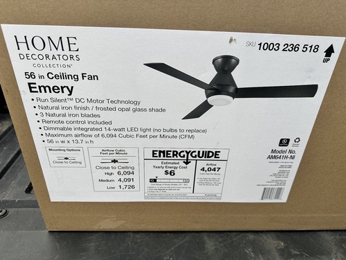 Home Decorators Emery 56”LED Natural Iron Ceiling Fan W/Remote AM641H ...