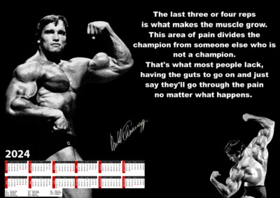 B&W Bodybuilder Man Life Quote 2024 Calendar Premium Poster High ...