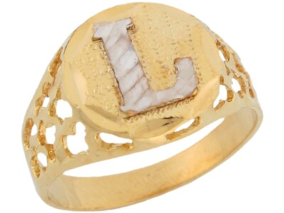 10k or 14k Two Tone Gold Unique Filigree Letter L Stylish Ladies ...