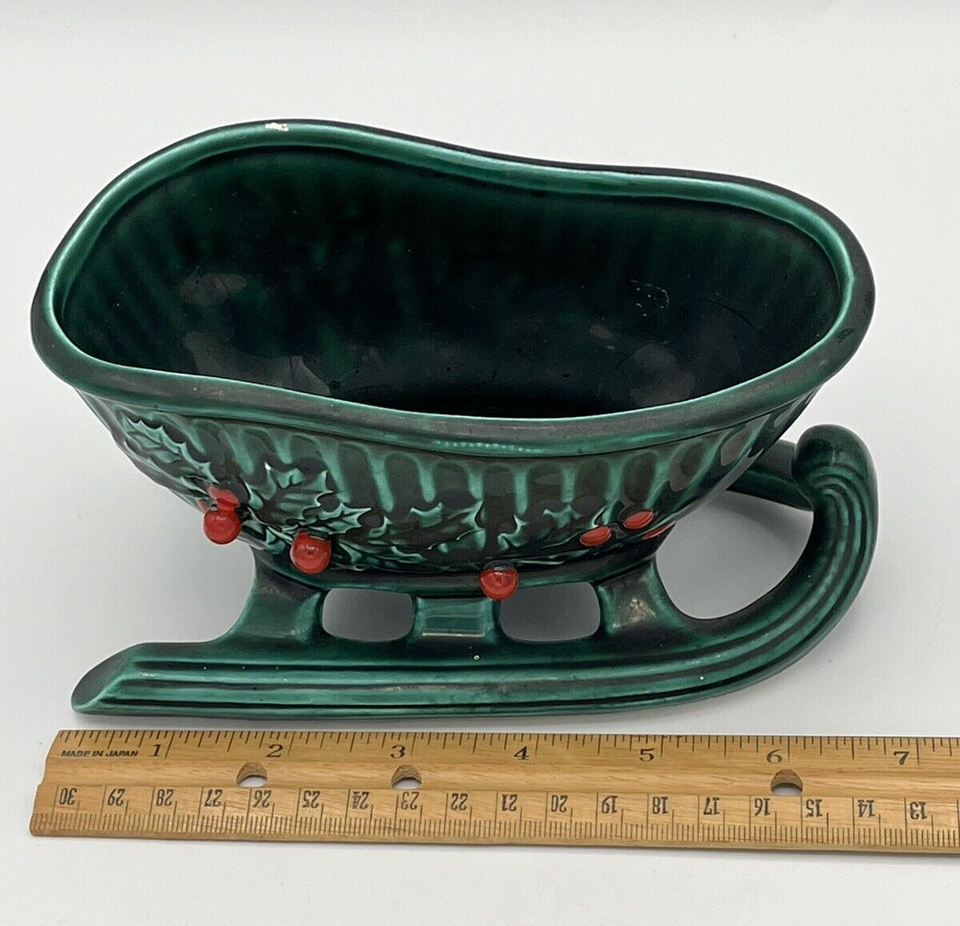 Vtg Relpo #5237 Green Sleigh Holly & Berries Christmas Holiday Planter ...