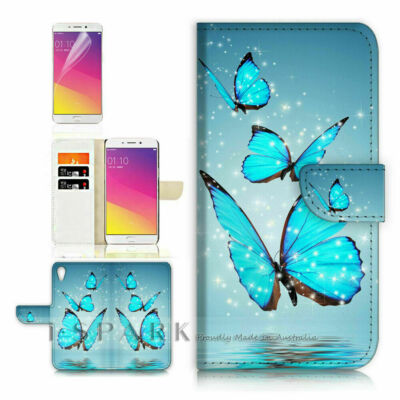 Blue Butterfly TPU Phone Wallet Case Cover For New Optus X Delight ...