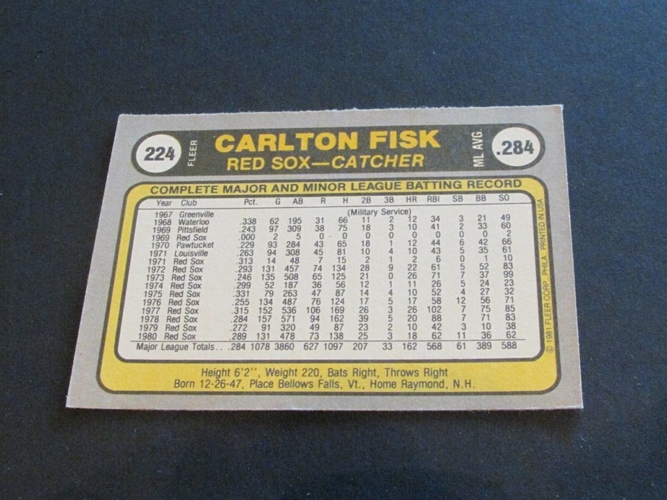 1982 Fleer Carlton Fisk Card #224 | eBay