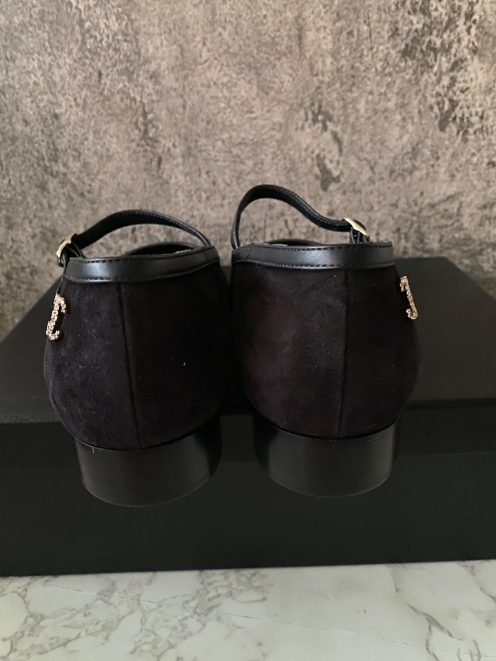 New in Box CHANEL Mary Jane Mary Janes Shoes Sandals Flats Black Suede ...