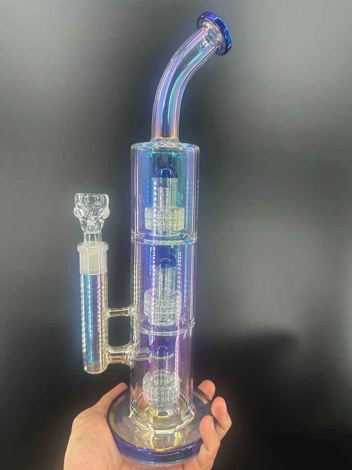 16in Heavy Thick Glass Bong Water Pipe Hookah Bongs with Skull catcher ...