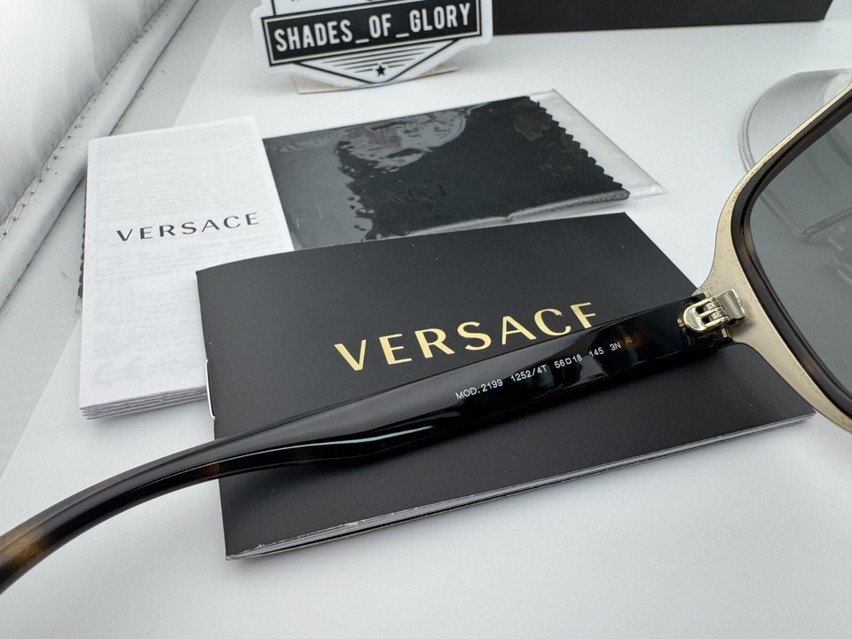 VERSACE VE 2199 12524T HAVANA DARK GREY GOLD SUNGLASSES 56MM AUTHENTIC ...