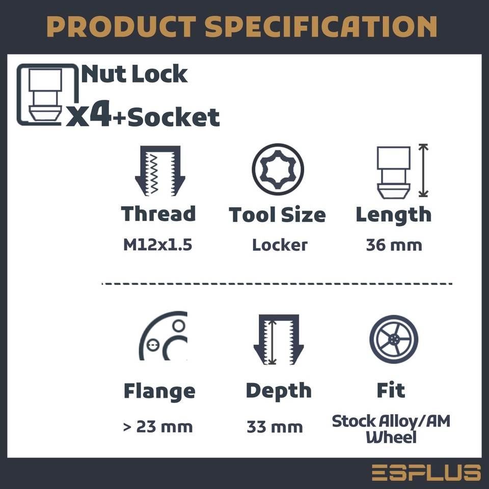 4 Pc Mazda Wheel Lock M12x1.5 Chrome Fit B/CX/MX-Series & Mazda 3/5/6 ...