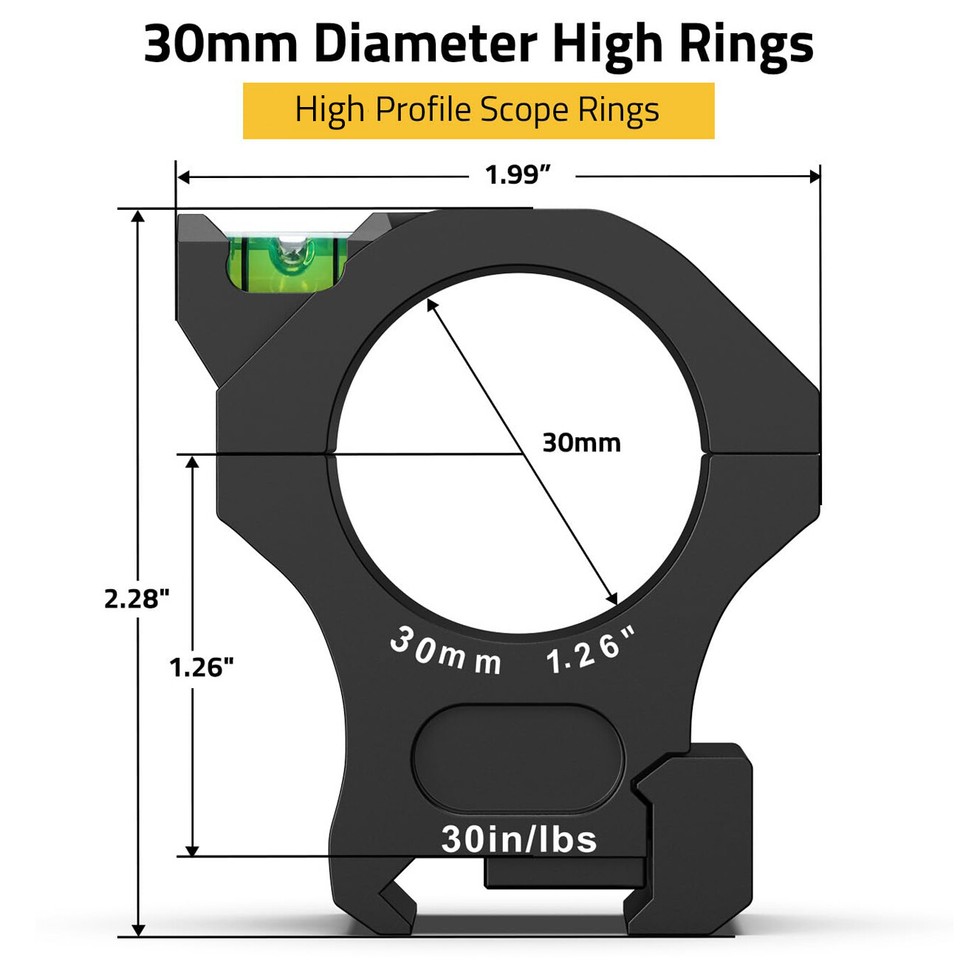 High Profile Scope Rings w/Bubble Level Scope Mount 30mm Ring for ...