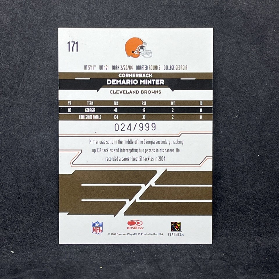 DeMario Minter 2006 Leaf Rookies & Stars Rookie 024/999 #171 Rookie RC ...