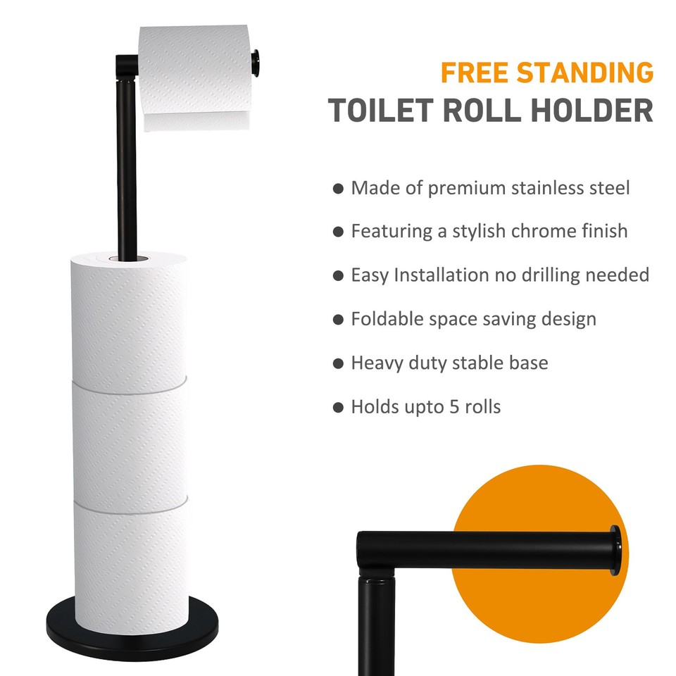 Toilet Roll Holder Free Standing Toilet Paper Holder Stand 5 Loo Rolls ...