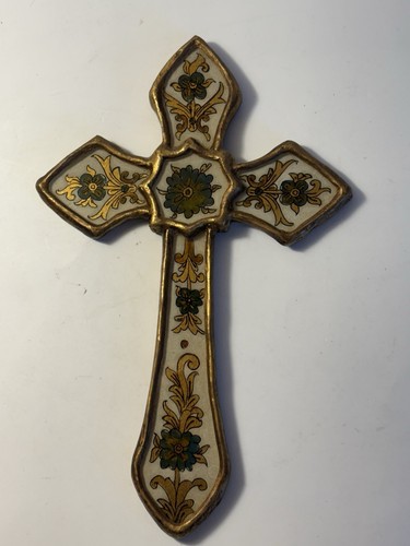 Vtg Reverse Painted Peruvian Cross Gold Trim Floral Religious | eBay