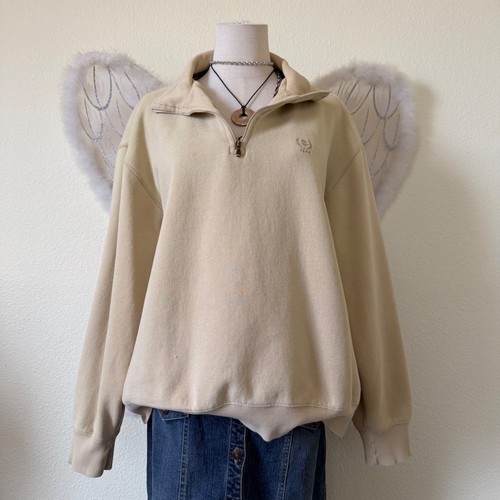 Preppy Oversized Quarter Zip Sweatshirt Beige Dad Size XL Granola Girl ...