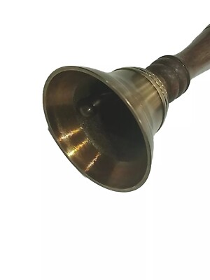 SOLID BRASS SMALL HAND BELL WITH WOOD HANDLE GREAT COLLECTIBLE | eBay ...