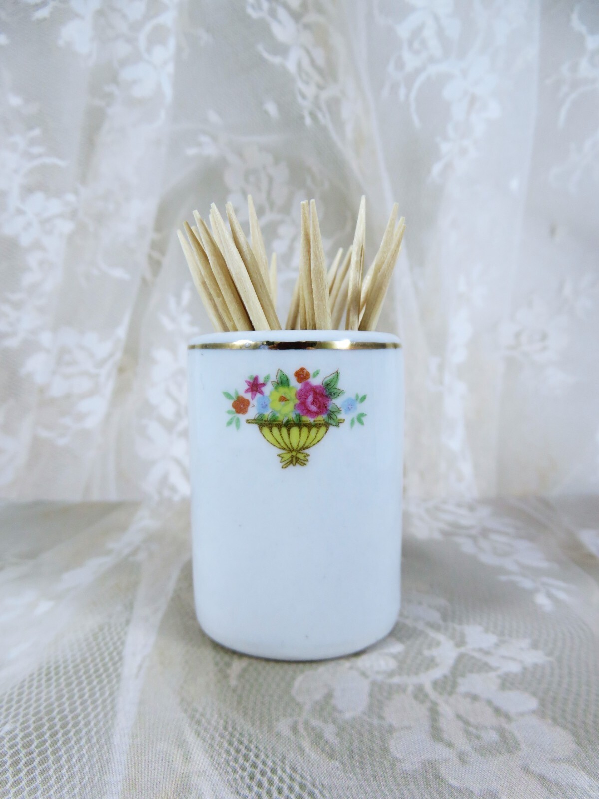 Old Style Chinese Toothpick Pot Porcelain Gold Accent Vintage 1960s | eBay
